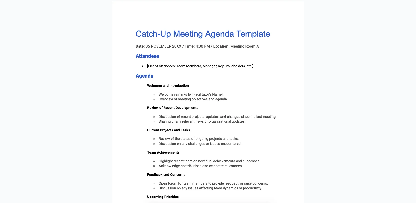 Unique Catch Up Meeting Agenda Template Unique Catch Up Meeting Agenda Template
